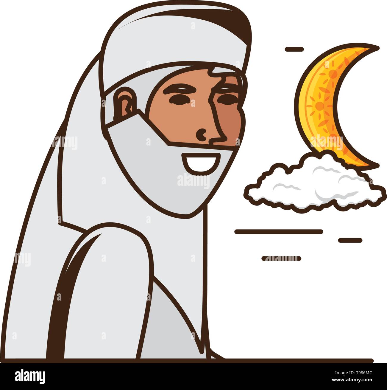 old islamic man with moon vector illustration design Stock Vector Image ...