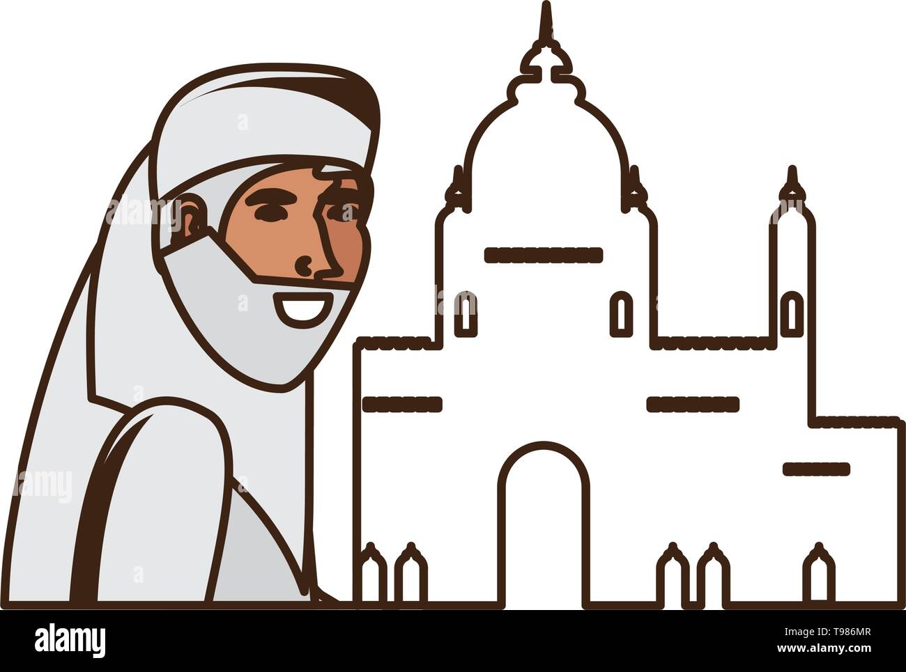 old islamic man with mosque building vector illustration design Stock ...