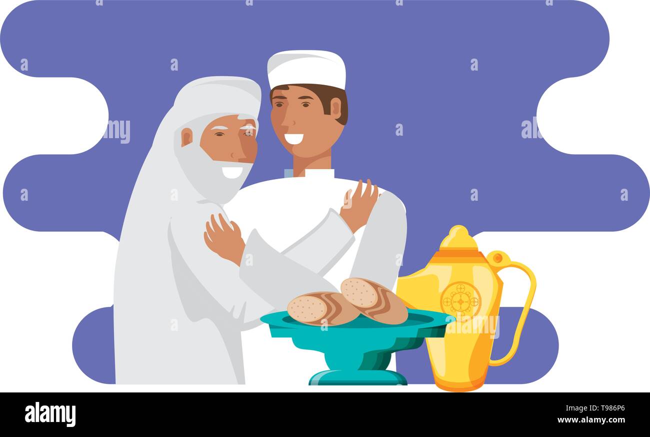 old islamic man with son with food vector illustration design Stock ...