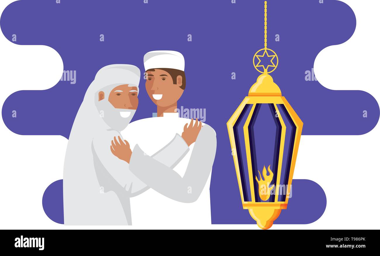 old islamic man with son and lantern vector illustration design Stock ...