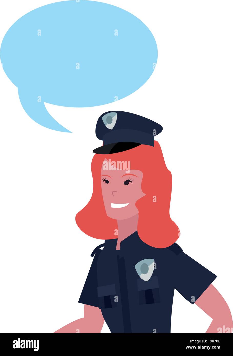 female policeman portrait speech bubble on white background vector ...