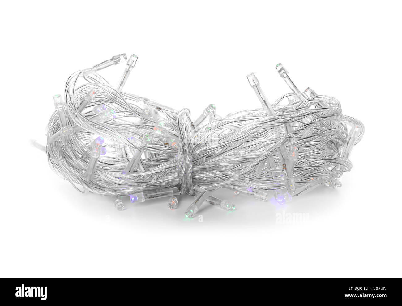 Christmas lights on white background Stock Photo - Alamy