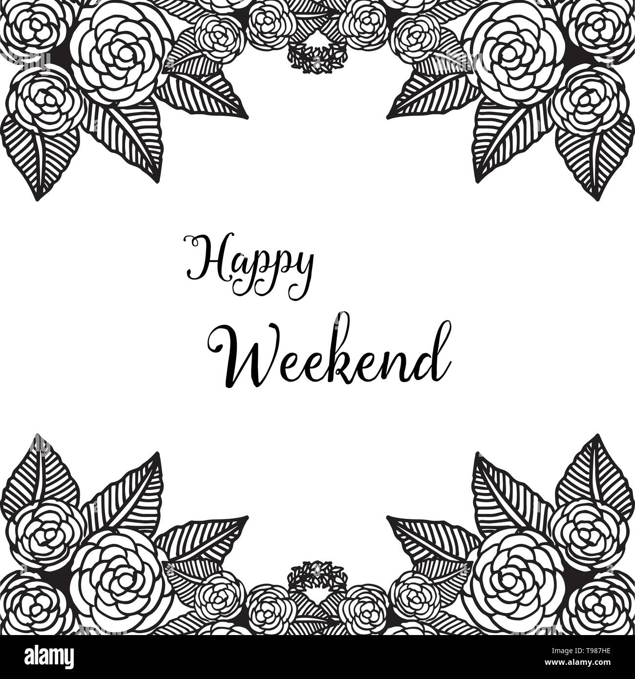 Vector illustration writing happy weekend for various drawing flower ...