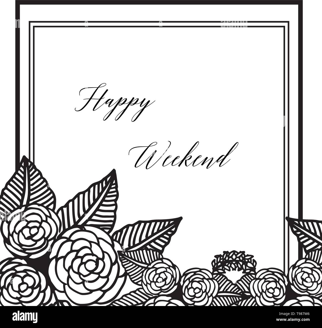 Vector illustration writing happy weekend for various drawing flower ...