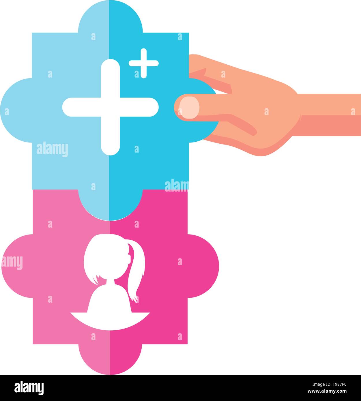hand with female user account and add symbol vector illustration design ...