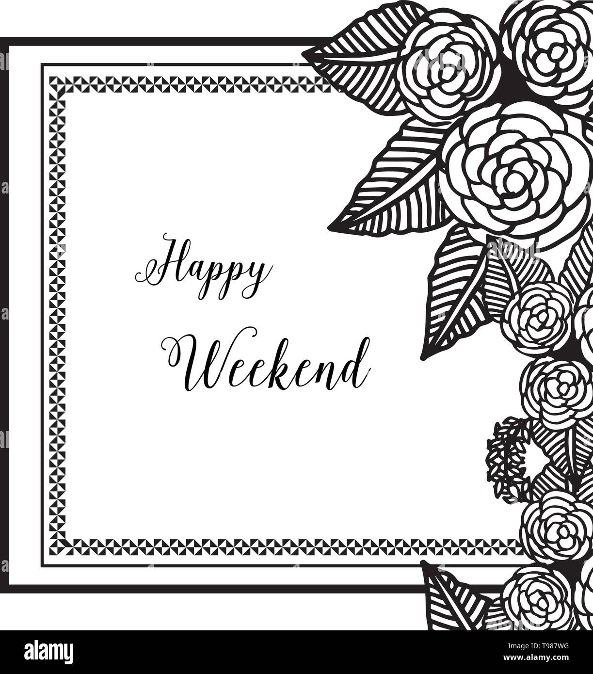 Vector illustration invitation card happy weekend with flower frame ...