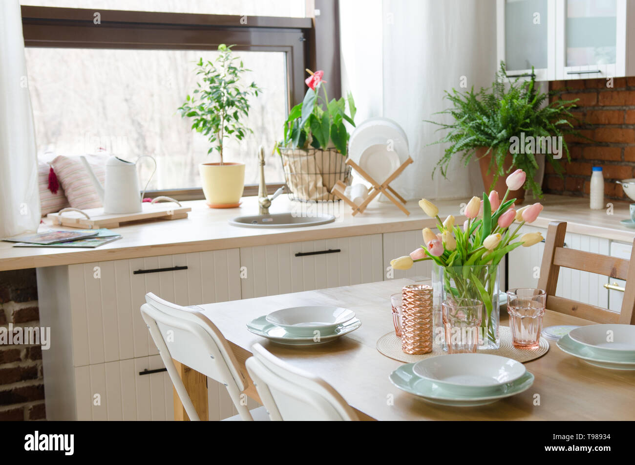 Stylish kitchen interior setting. Minimalistic lifestyle concept Stock ...