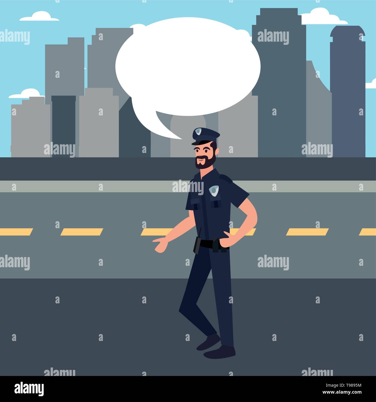 policeman talking city street building urban background vector ...