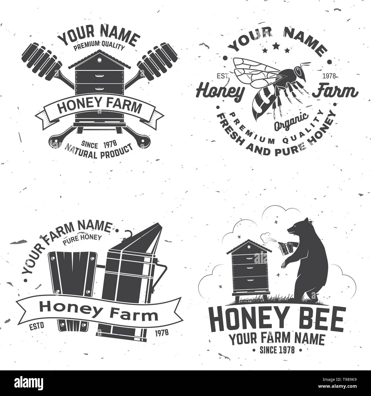 Set of Honey bee farm badge. Vector. Concept for shirt, print, stamp or ...