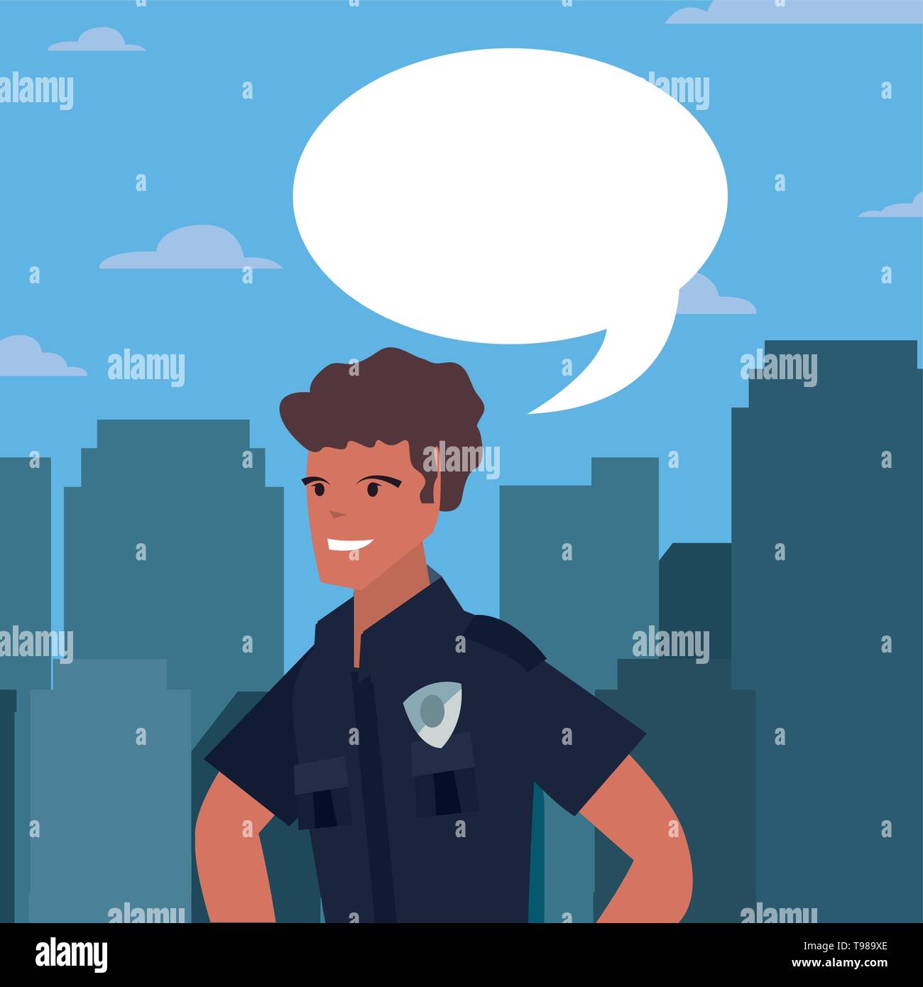 policeman speech bubble city street building urban vector illustration ...
