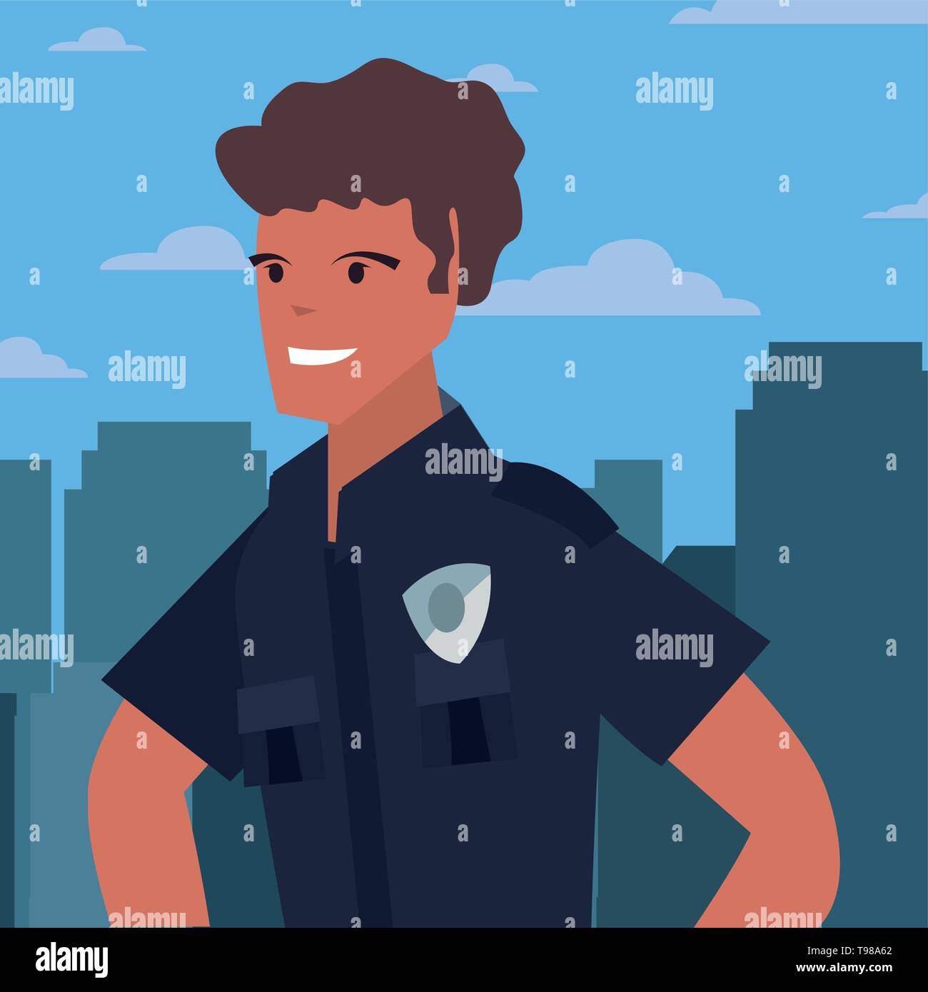 policeman city street building urban background vector illustration ...