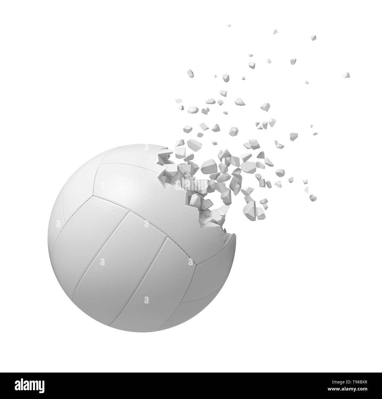 3d rendering of white volleyball starting to dissolve into particles ...