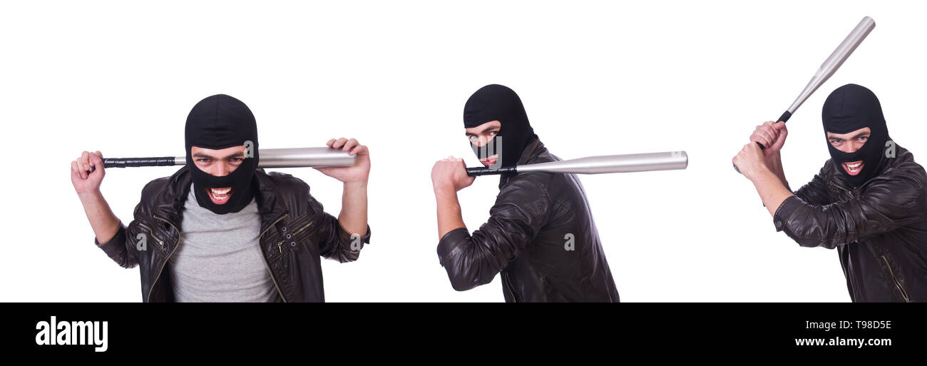 Male hooligan with bat on white Stock Photo - Alamy