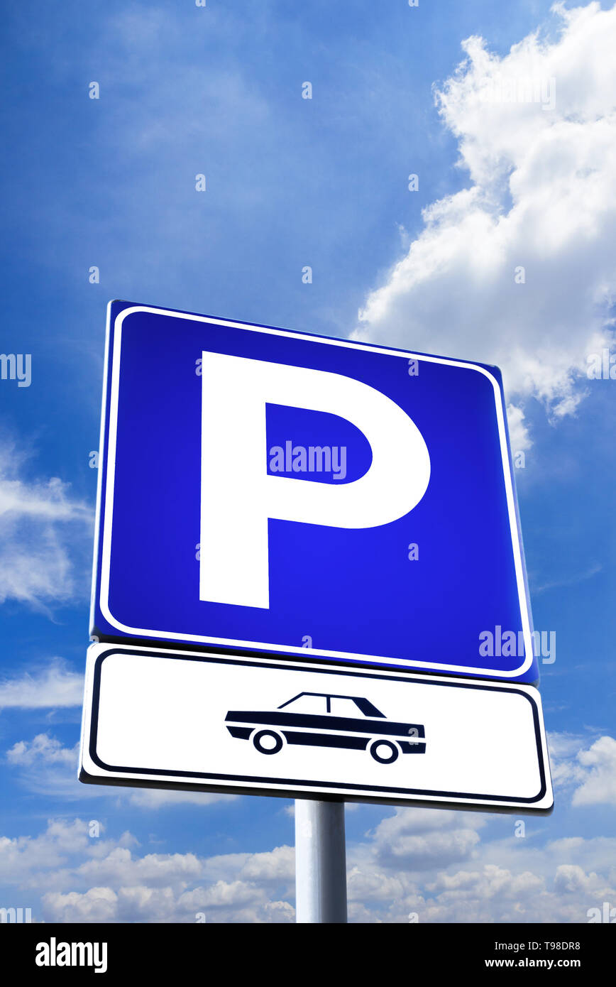 Parking signal with clouds and sky on background Stock Photo - Alamy