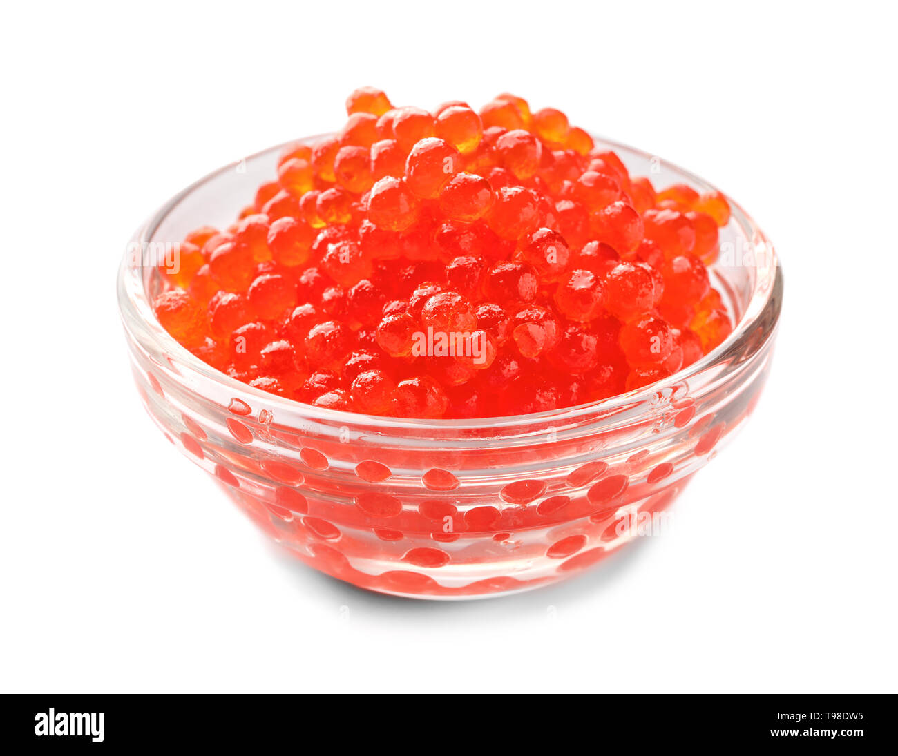 Glass bowl with delicious red caviar on white background Stock Photo ...