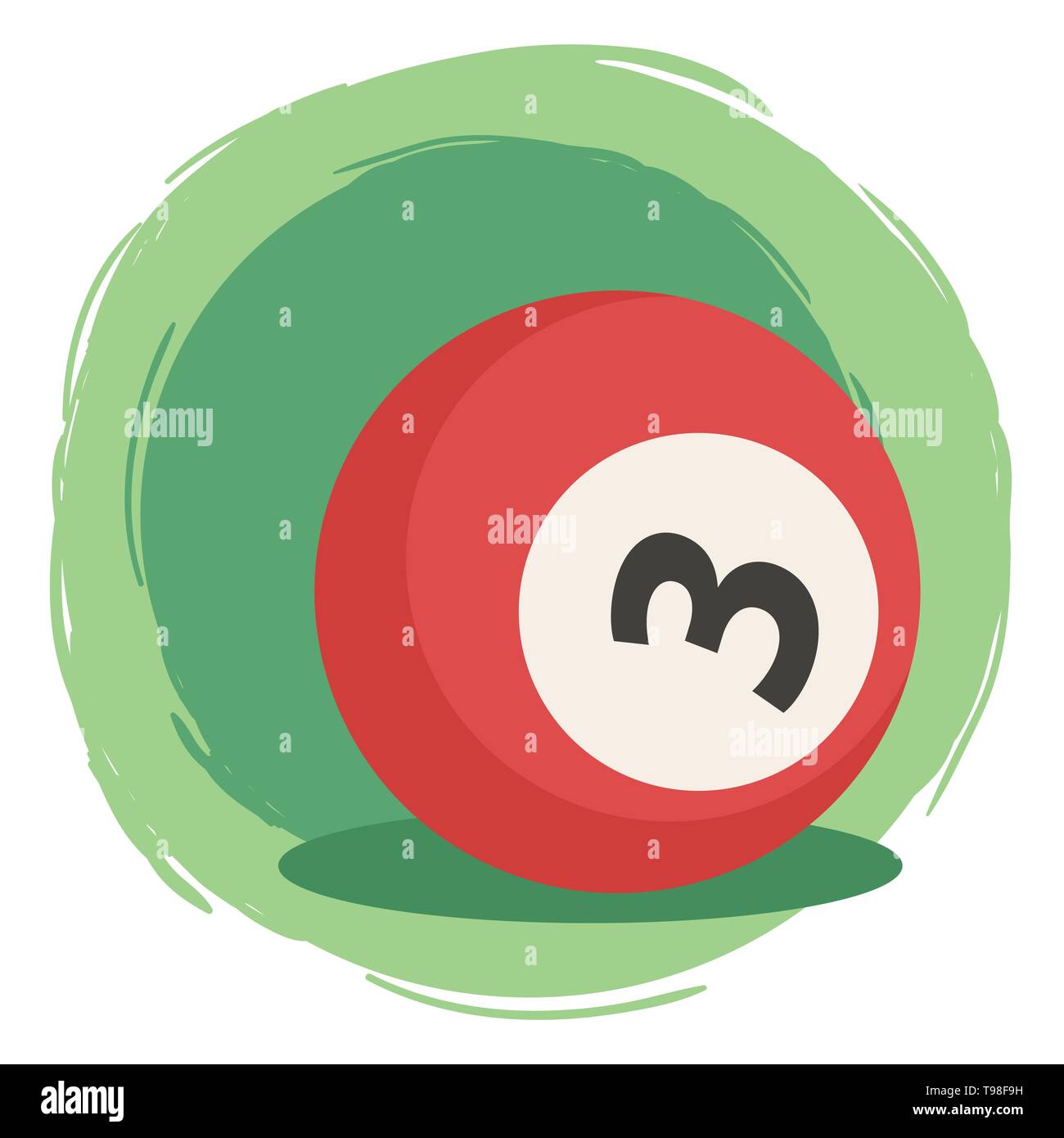 Red Billiard Ball number 3 three vector illustration isolated on green ...