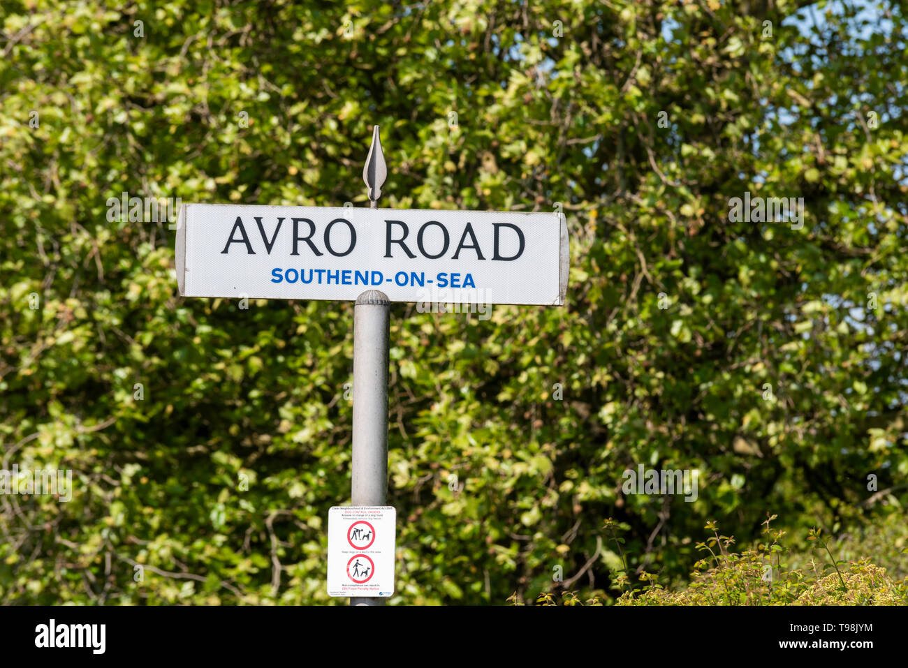 Avro Road, Southend on Sea, Essex, UK. Road sign with aviation ...