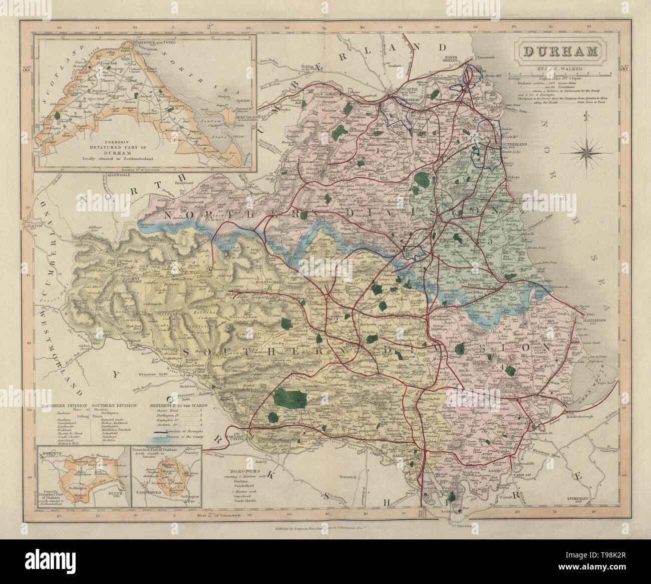 County durham antique county map hi-res stock photography and images ...