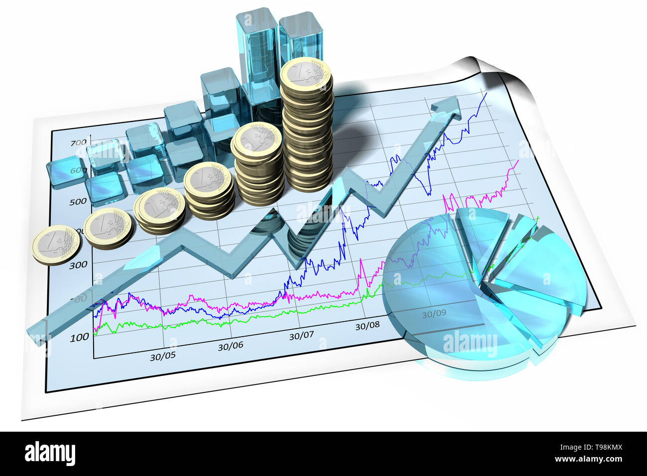 3D illustration. Financial growth chart. Abstract on white background ...