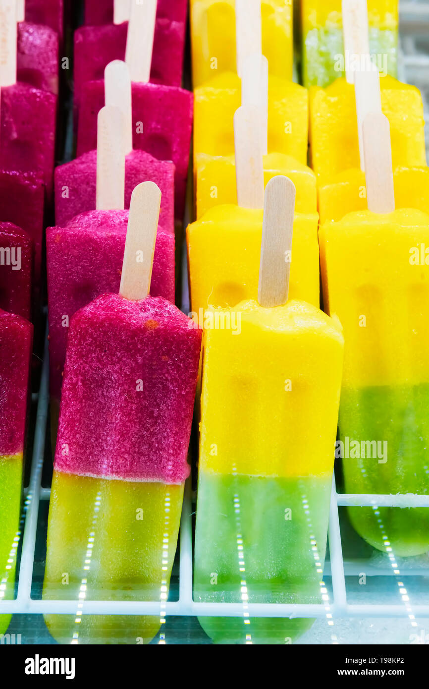Colorful Popsicle ice creams in a row Stock Photo - Alamy