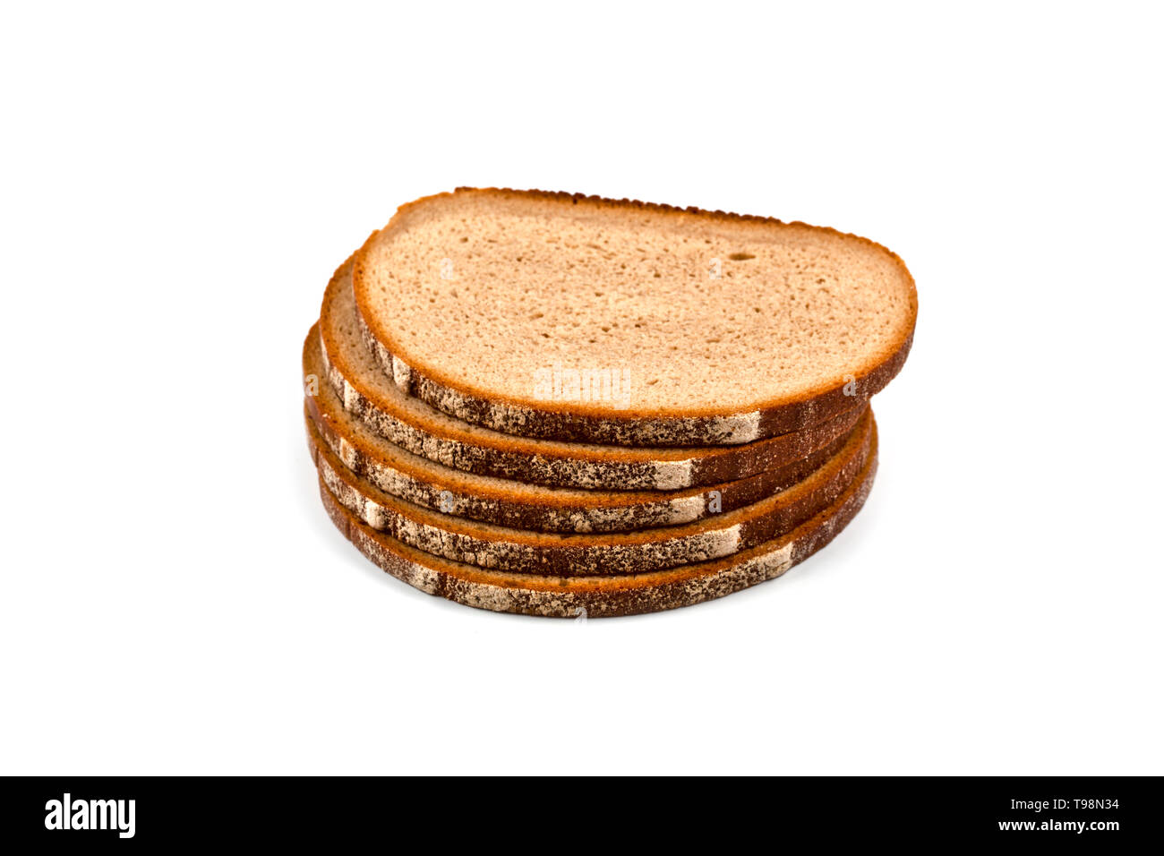 Stack of five fresh baked bread slices isolated on white background ...