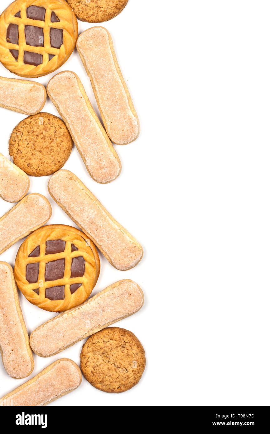 Savoiardi cookies, oat cookies and tarts with dark chocolate isolated ...
