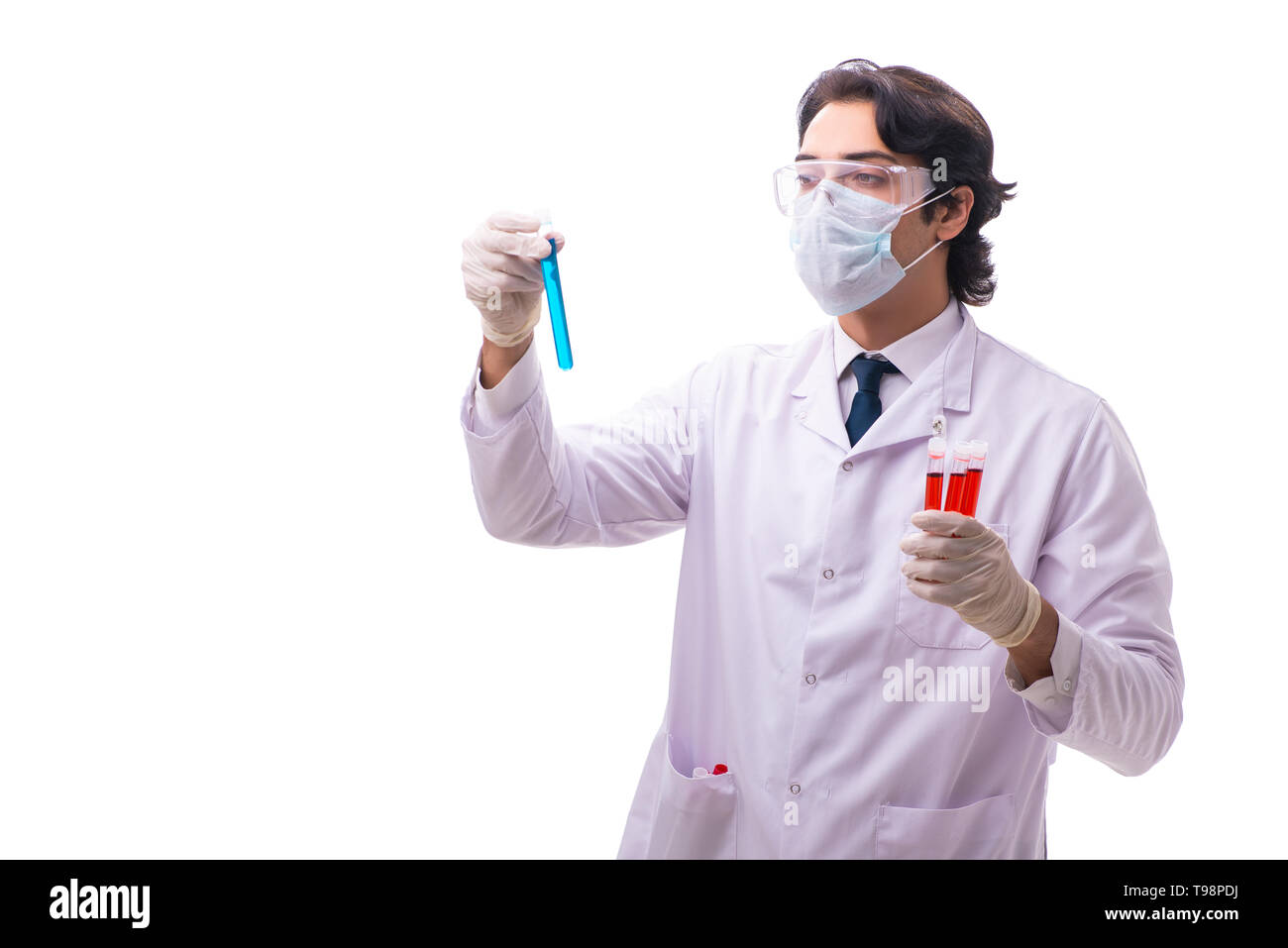 Young chemist isolated on white background Stock Photo - Alamy