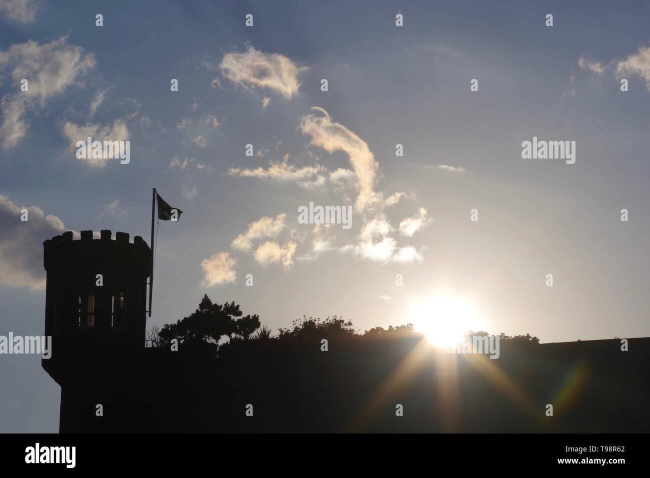 Crail Castle Wall and Lookout Tower Silhouetted with the Scottish ...