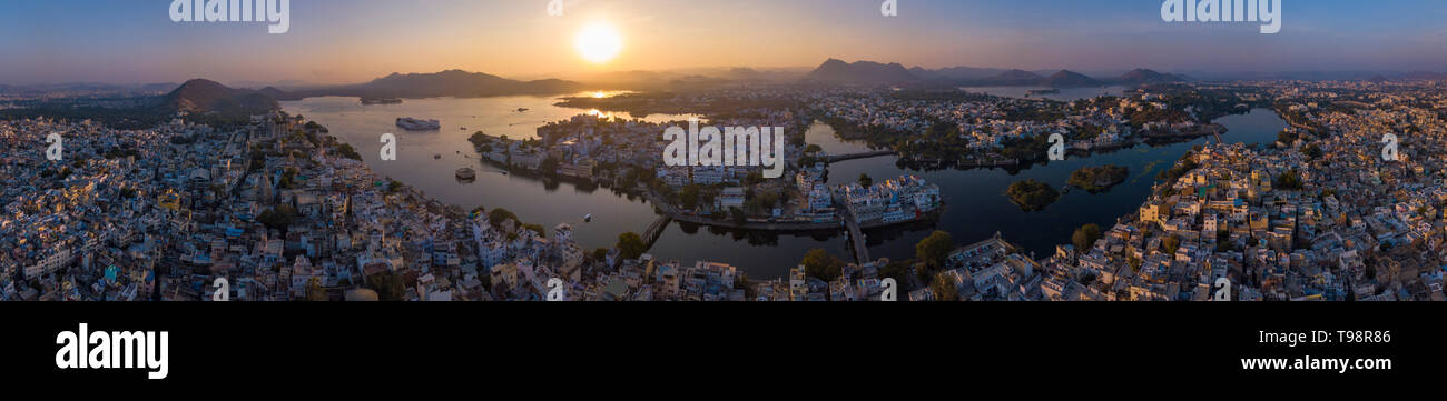 Aerial view of Udaipur City Palace In The sunset Panorama View. Udaipur ...