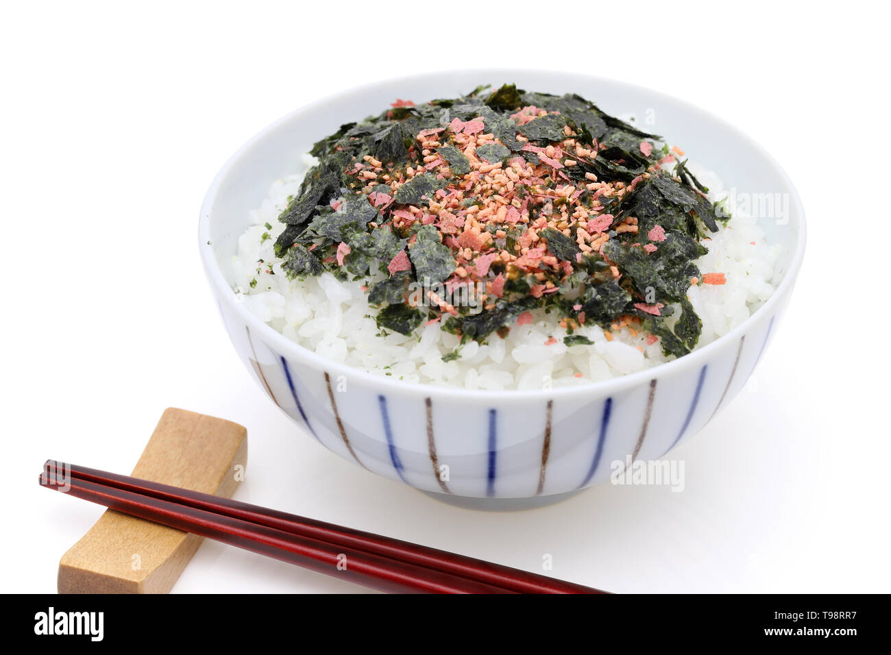Japanese food, cooked rice with furikake of shake and nori Stock Photo ...