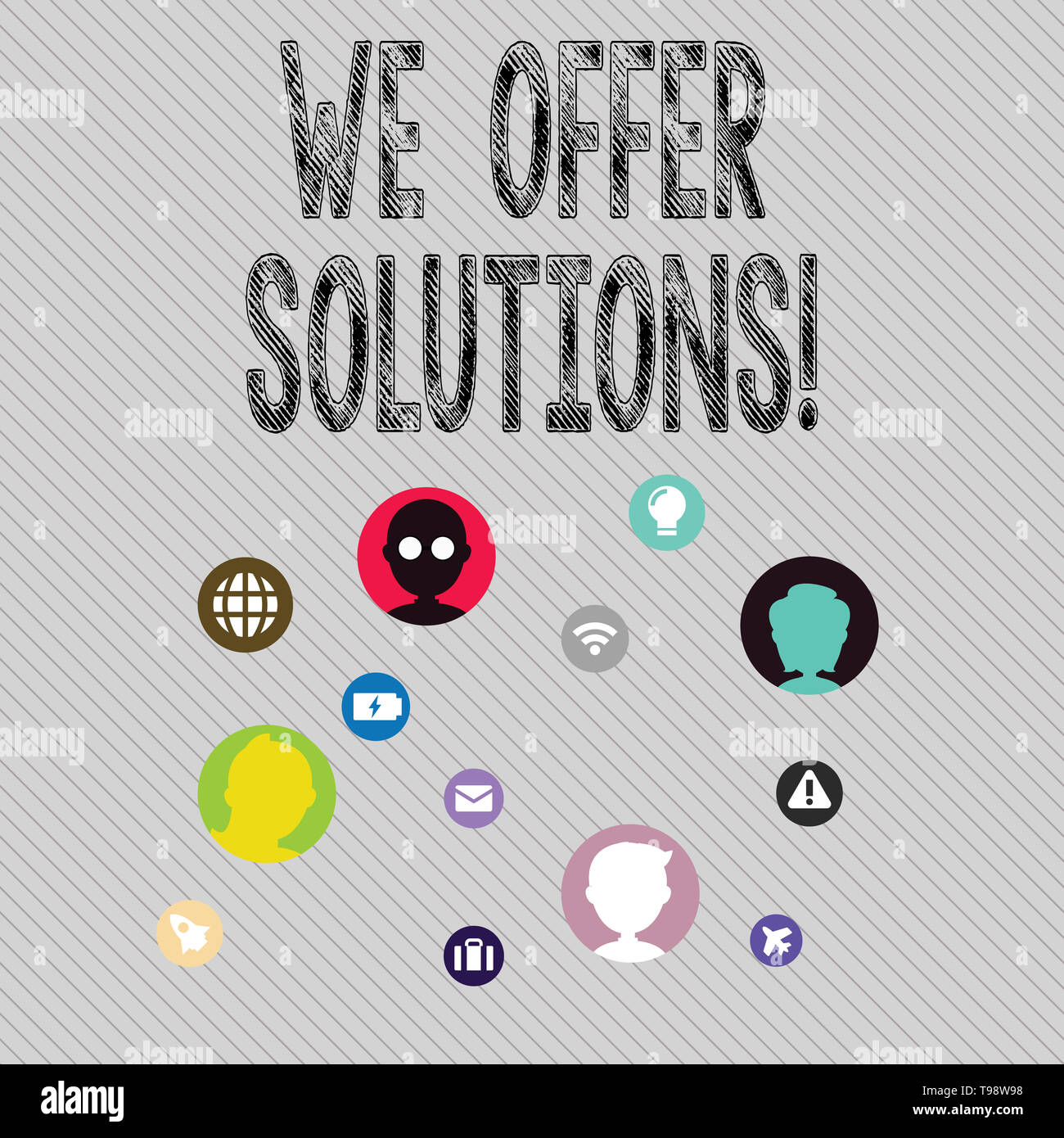 Text sign showing We Offer Solutions. Business photo text way to solve ...