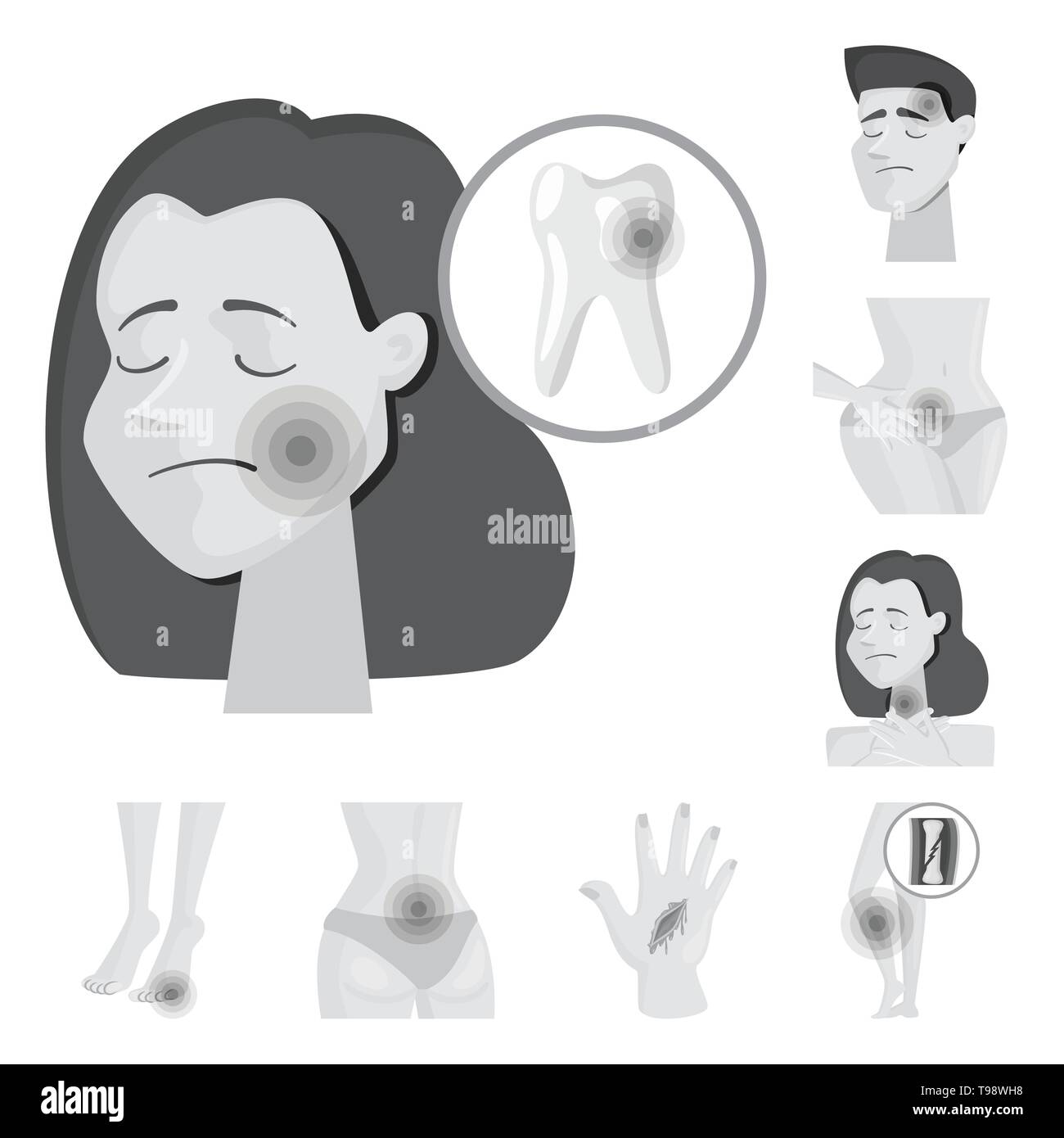 Vector illustration of suffering and injury icon. Collection of ...
