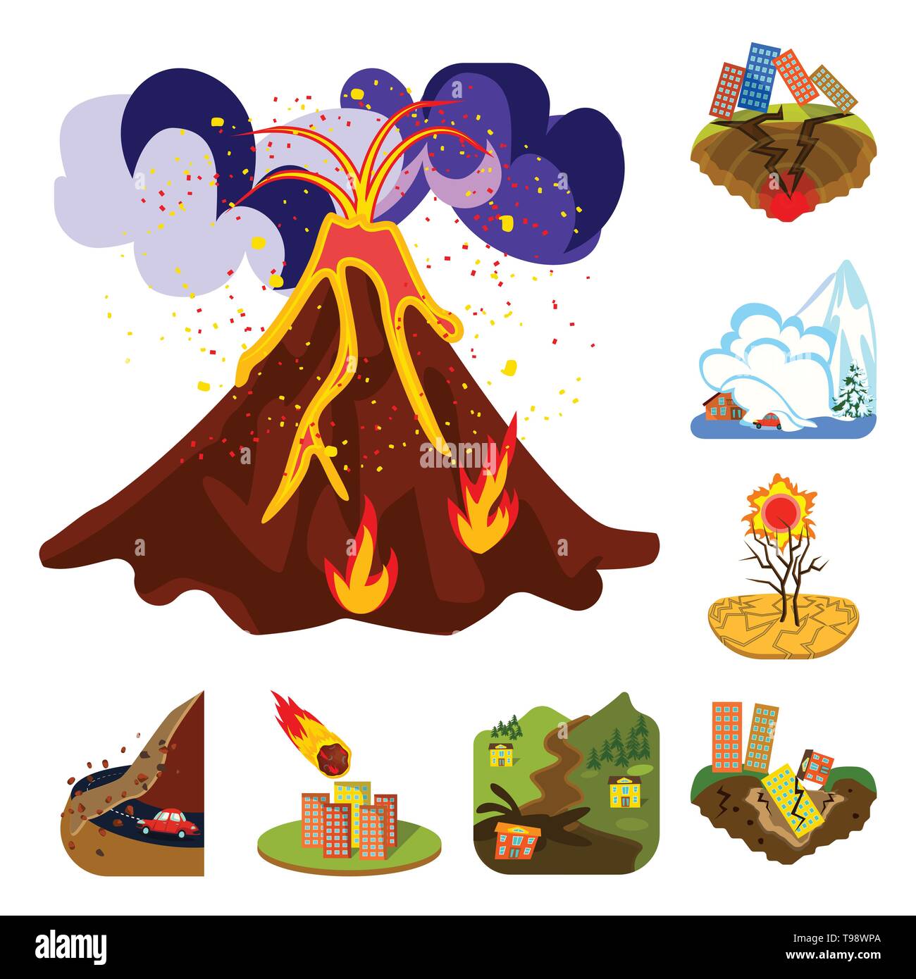 Vector illustration of cataclysm and disaster symbol. Collection of ...