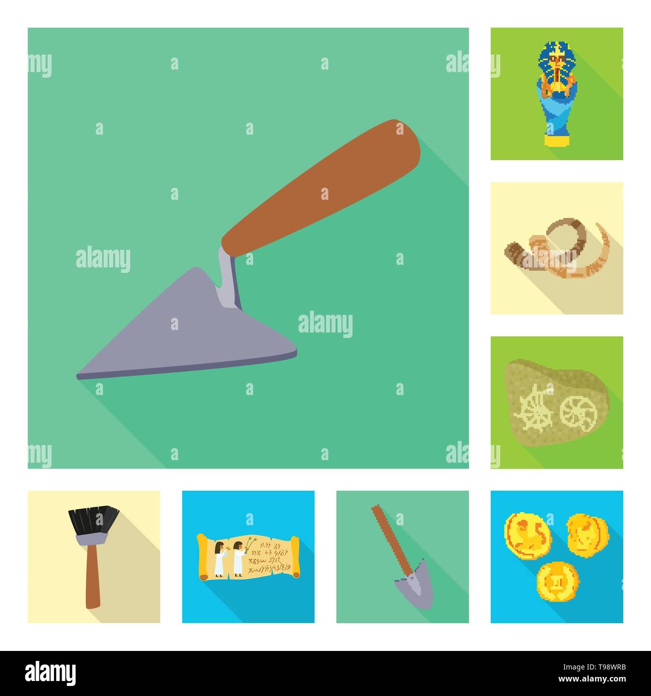 tool,sarcophagus,horn,rock,brush,scroll,shovel,coins,trowel,pharaoh ...