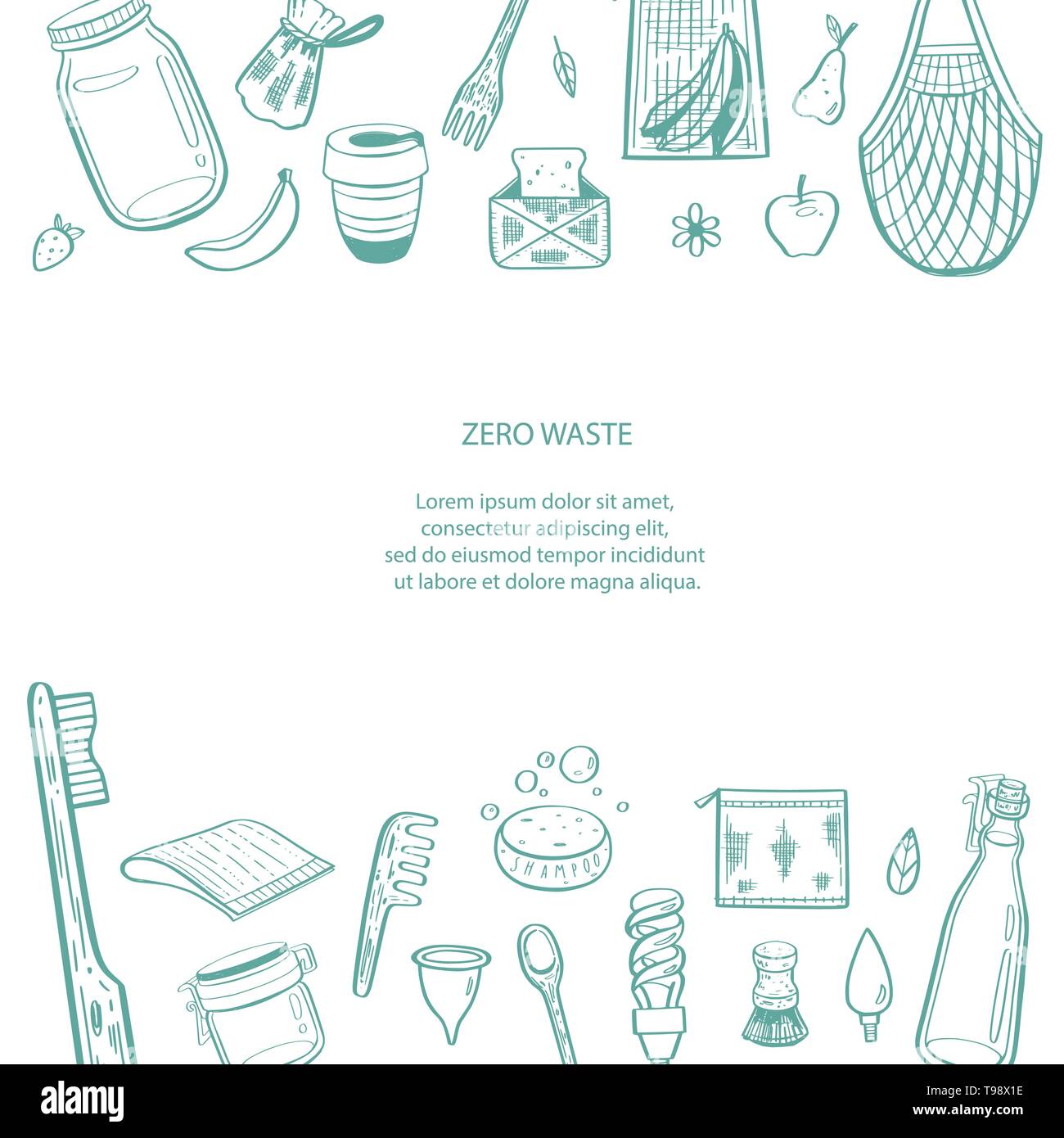 Zero waste vector hand drawn infographic background.Collection of eco ...