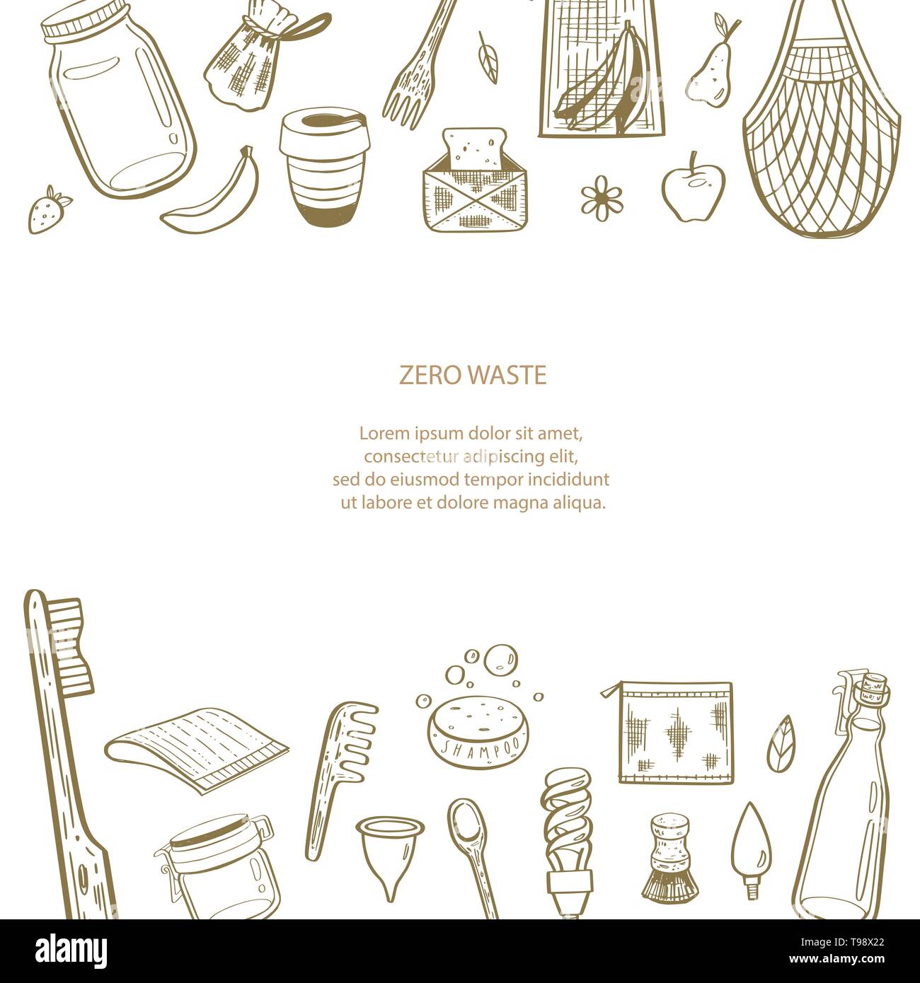 Zero waste vector hand drawn infographic background.Collection of eco ...
