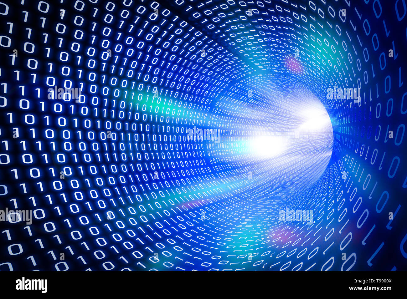 3d rendering blue binary tunnel background with shining light Stock Photo - Alamy