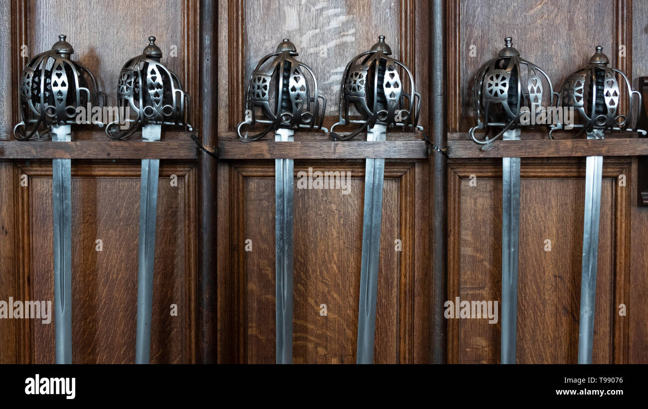 Swords on display at The Great Hall at Edinburgh Castle in Scotland, UK ...