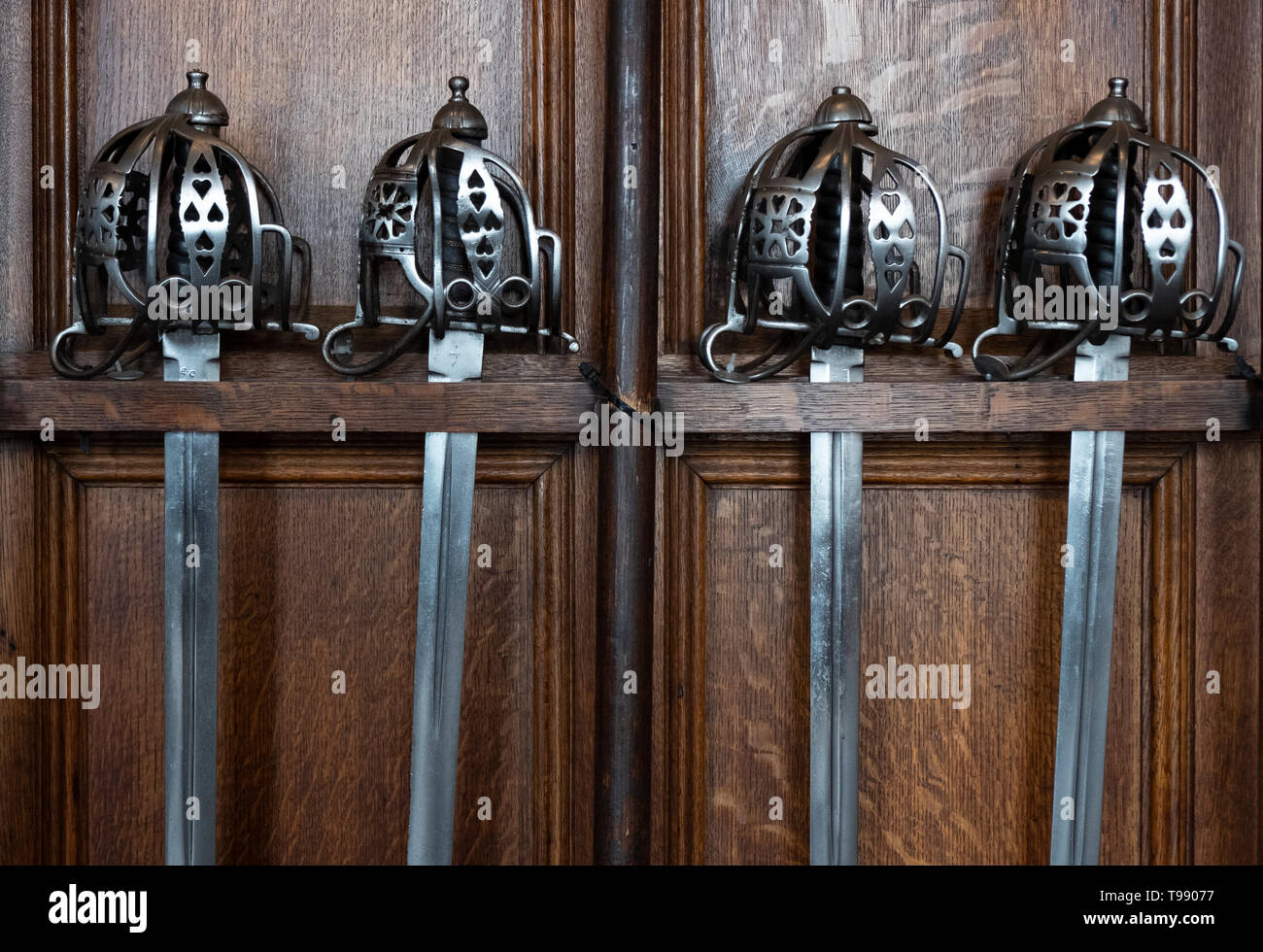 Swords on display at The Great Hall at Edinburgh Castle in Scotland, UK ...