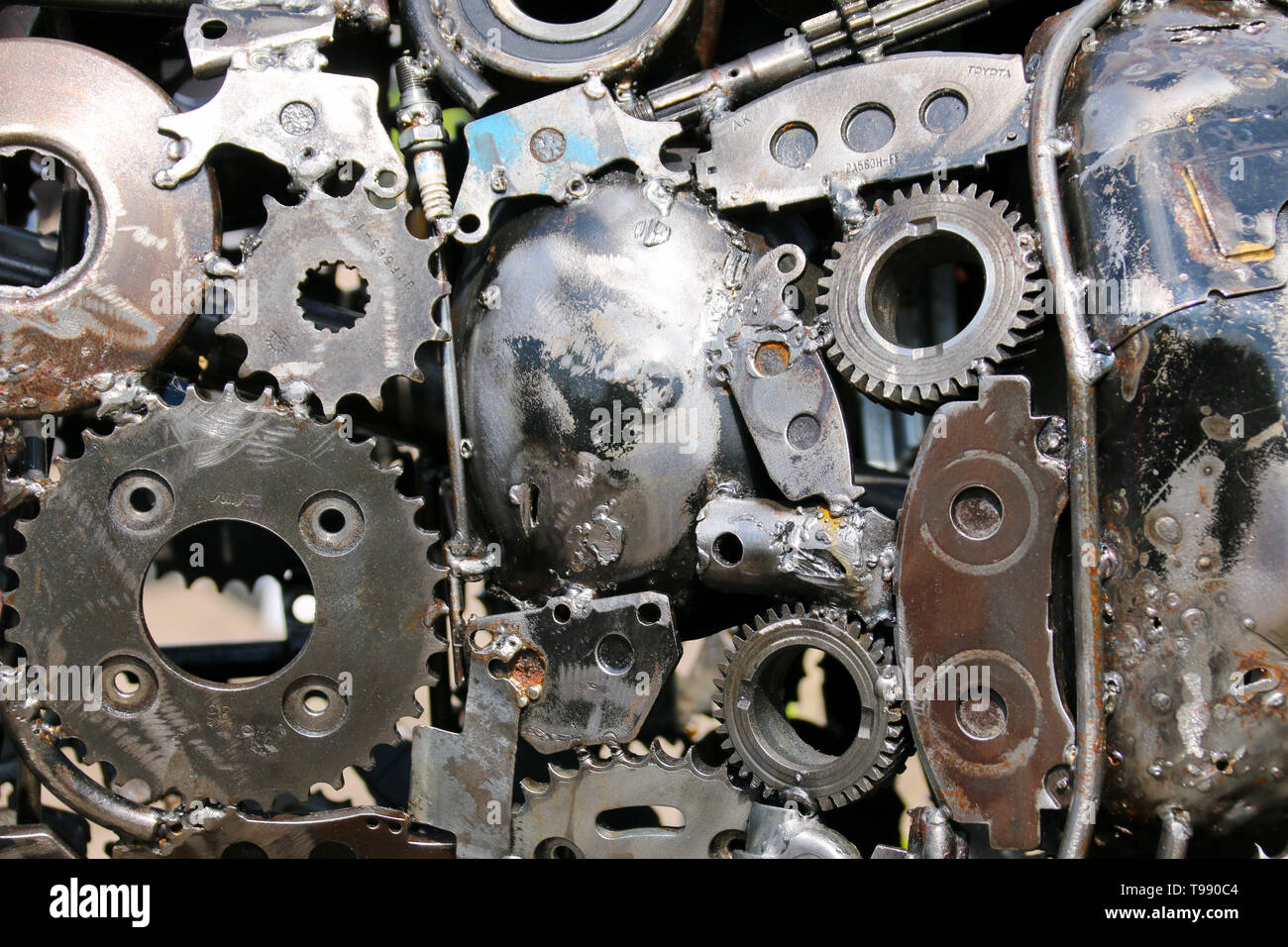 An industrial abstract textured background of recycled scrap metal car ...