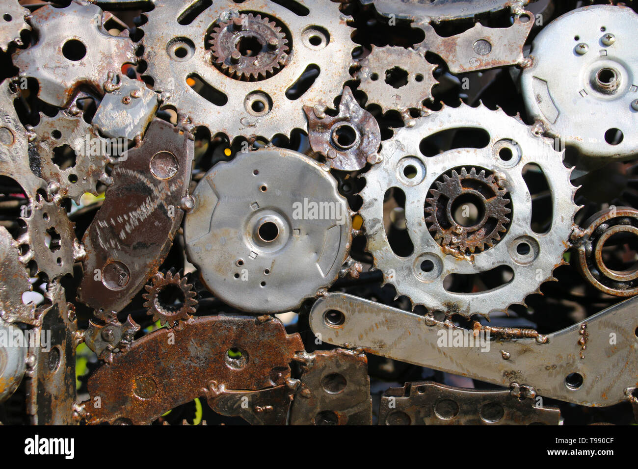 An industrial abstract textured background of recycled scrap metal car ...
