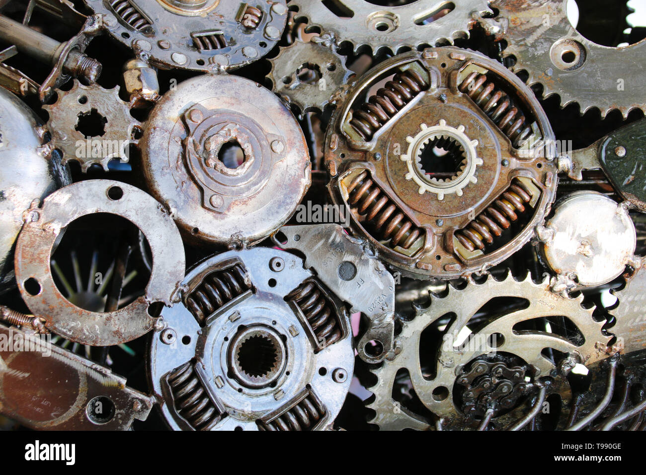 An industrial abstract textured background of recycled scrap metal car ...