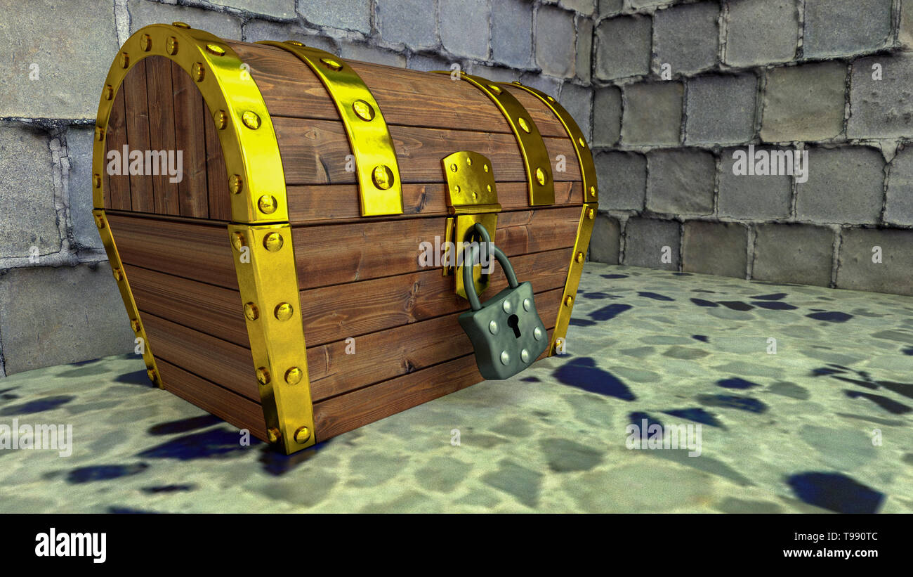 a mysterious treasure chest in a treasure chamber (3d rendering Stock ...