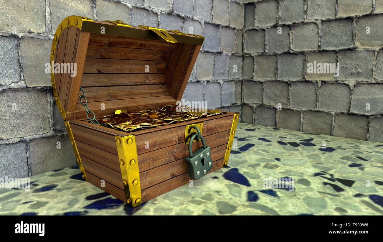a mysterious treasure chest in a treasure chamber (3d rendering Stock ...