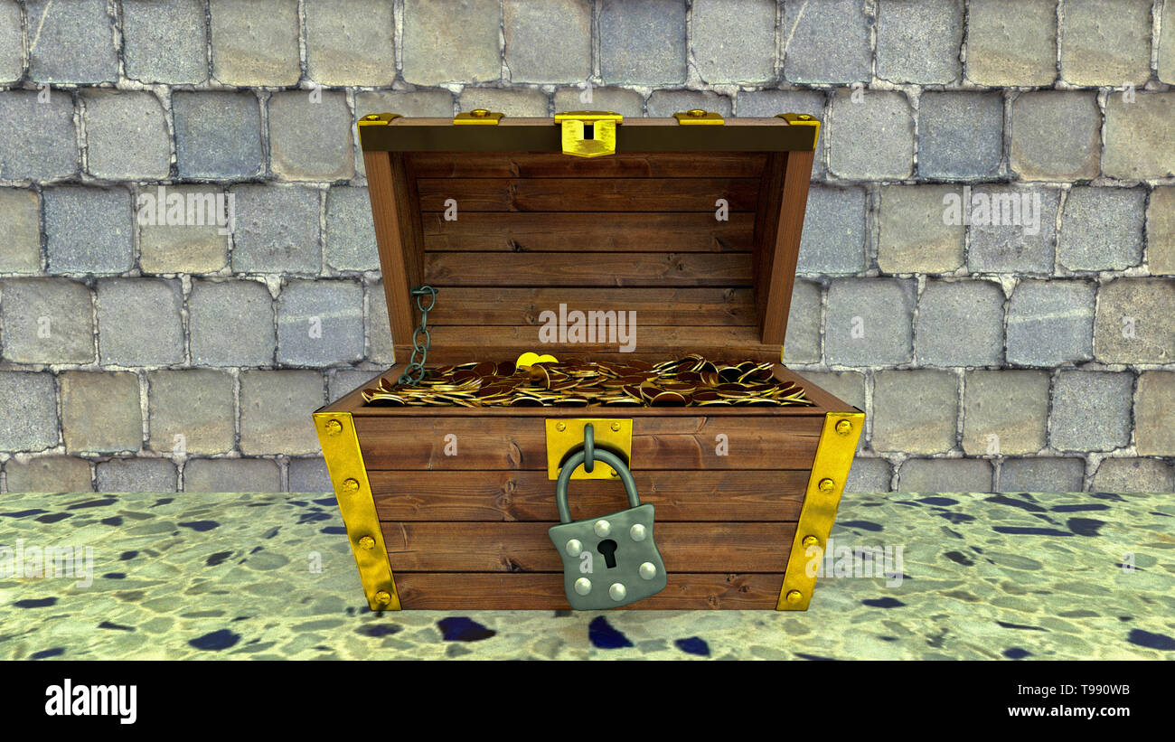 a mysterious treasure chest in a treasure chamber (3d rendering Stock ...
