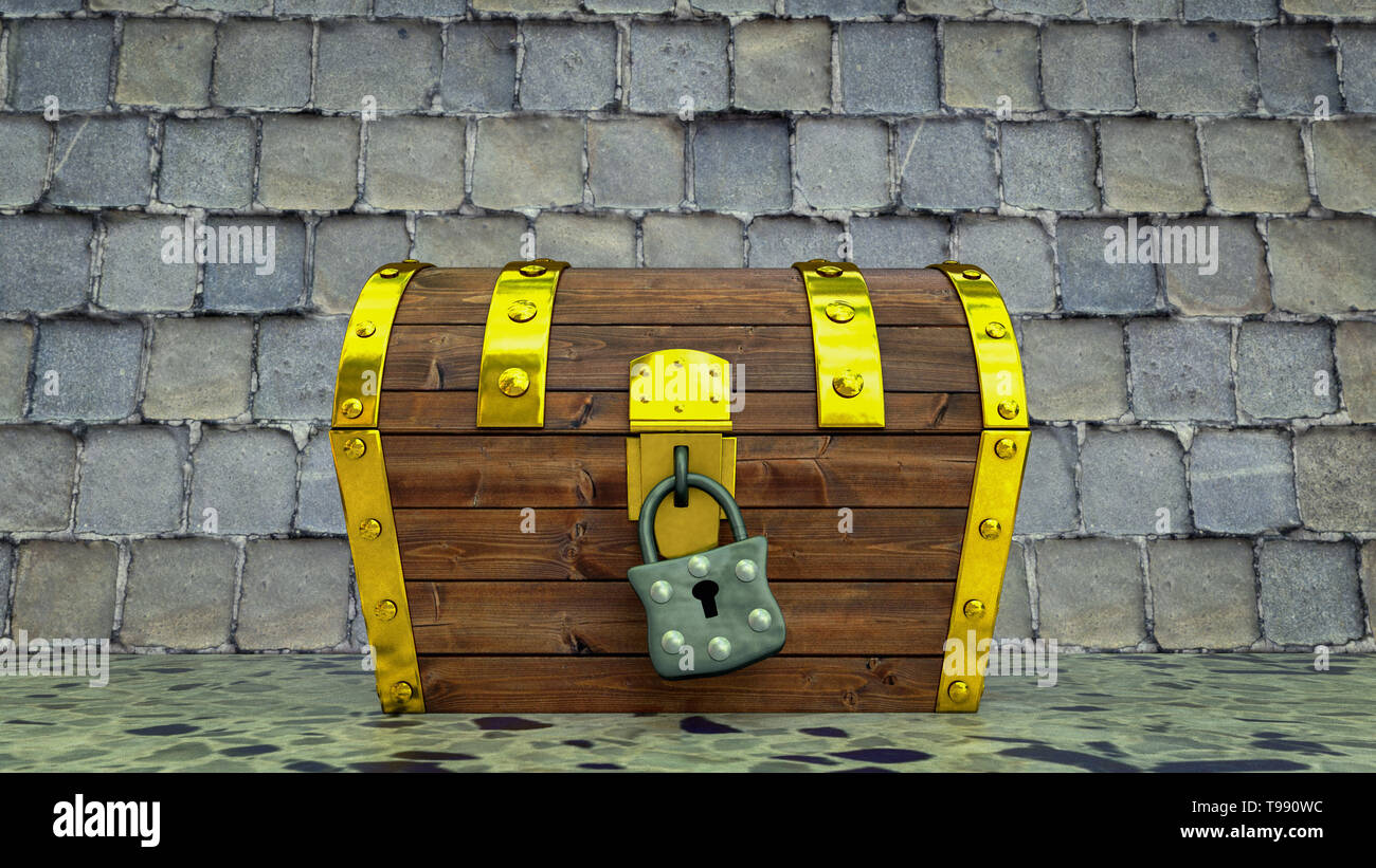 a mysterious treasure chest in a treasure chamber (3d rendering Stock ...