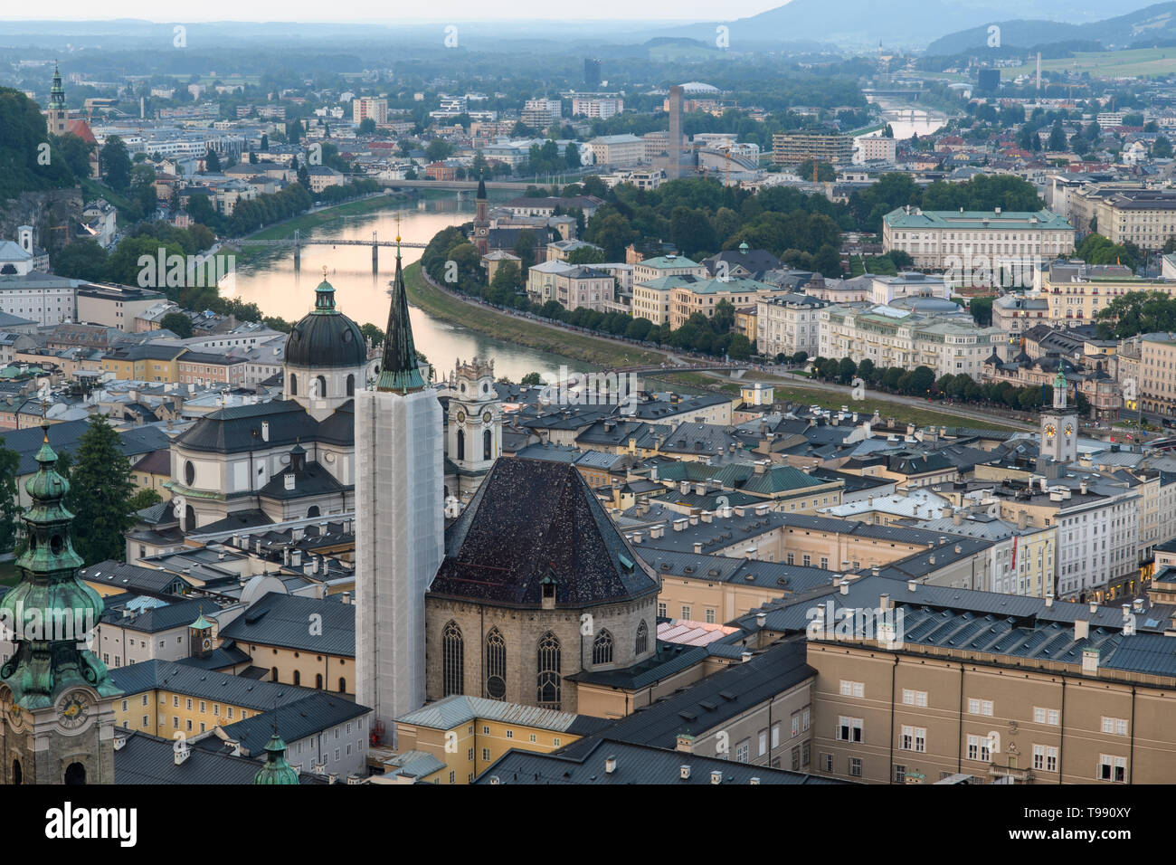 Aerial view of the old city of Salzburg. UNESCO world heritage. The ...