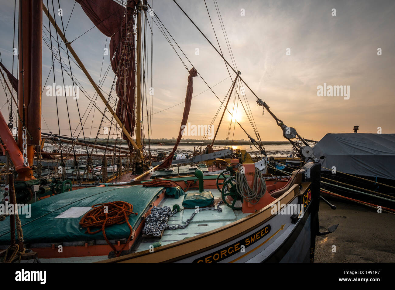 Thames sailing barges moored on the quay at Maldon Stock Photo - Alamy