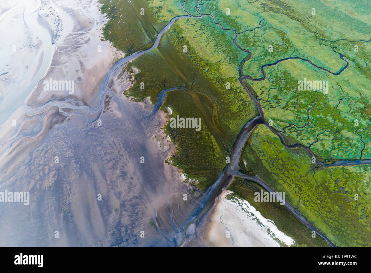 Aerial photos of the Wadden Sea at low tide, Sankt Peter-Ording ...