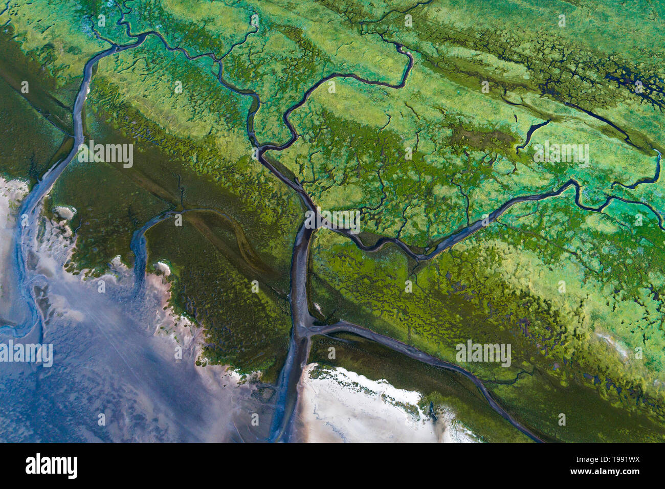 Aerial photos of the Wadden Sea at low tide, Sankt Peter-Ording ...